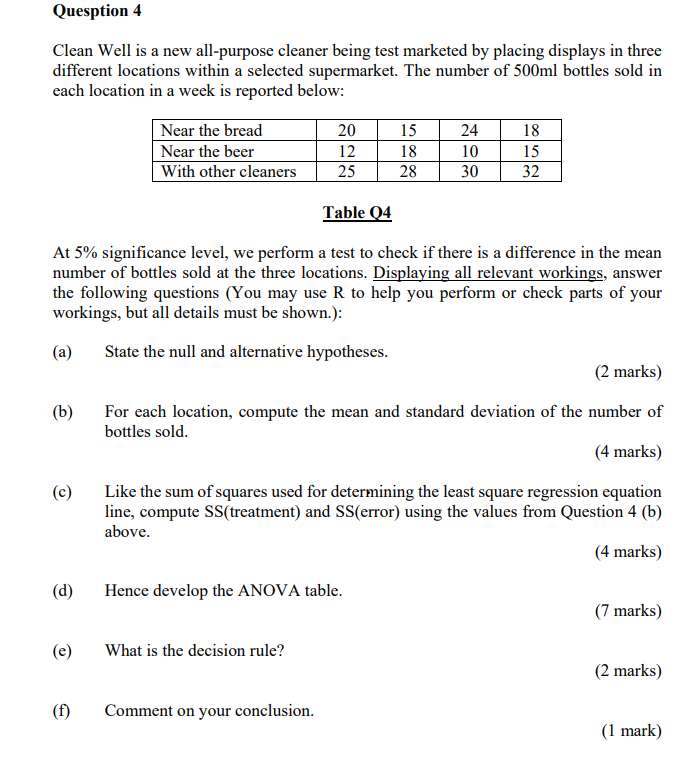 Solved Quesption 4 Clean Well is a new all-purpose cleaner | Chegg.com