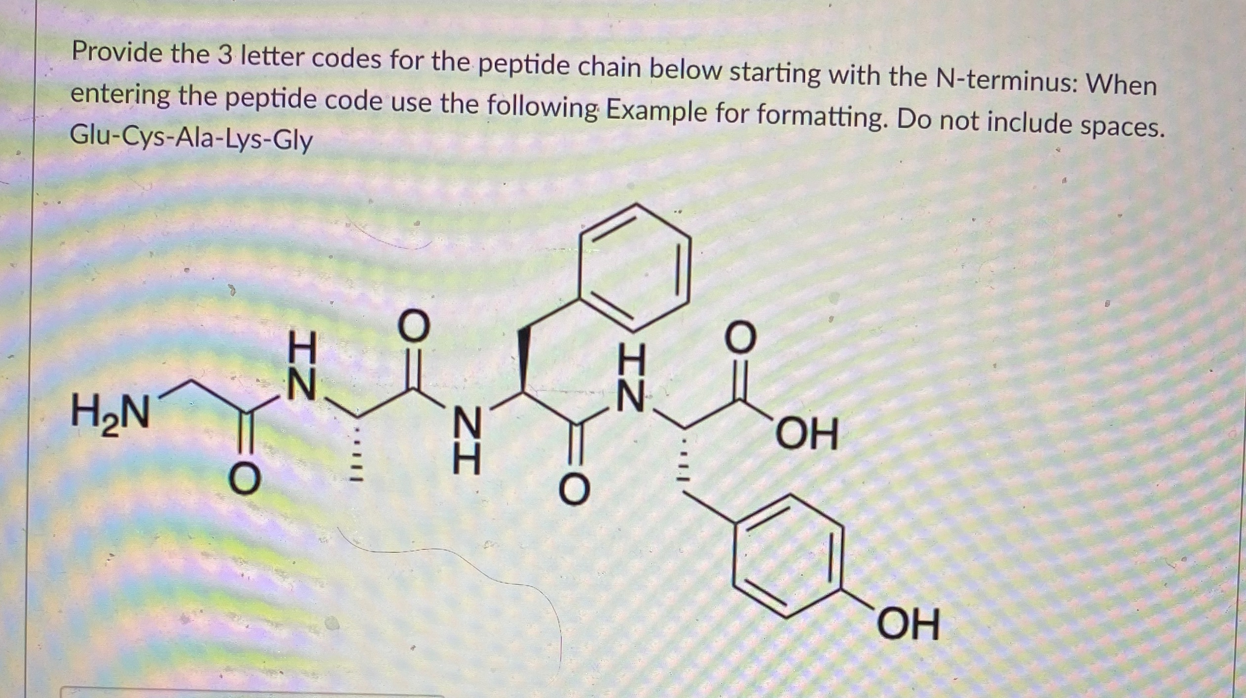 Solved Provide the 3 letter codes for the peptide chain | Chegg.com