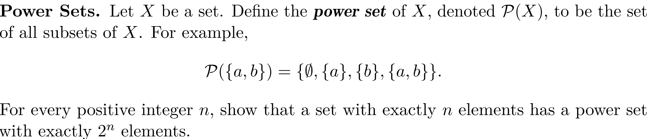 Solved Power Sets. Let X be a set. Define the power set of | Chegg.com