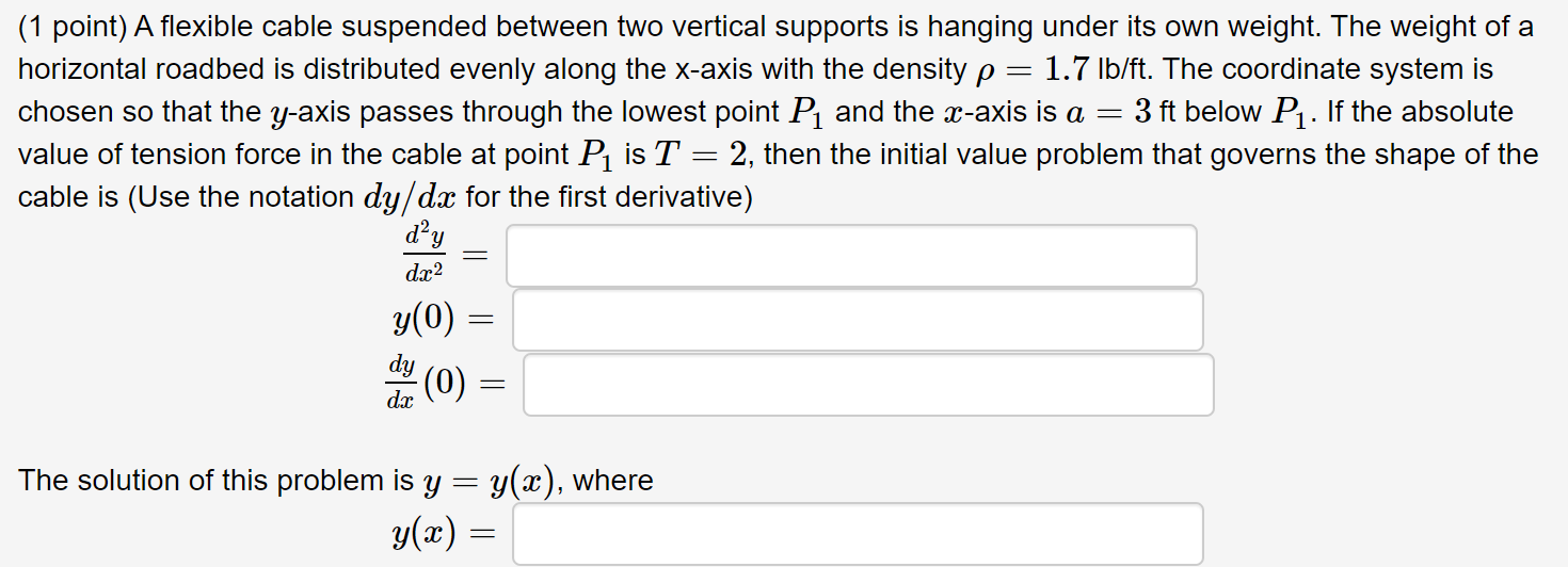 Solved (1 point) A flexible cable suspended between two | Chegg.com