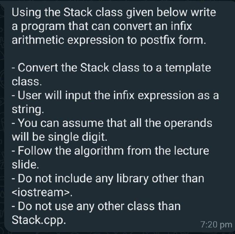 Solved Using the Stack class given below write a program | Chegg.com