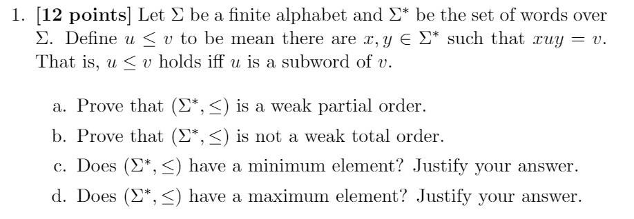 1. (12 points] Let be a finite alphabet and * be the | Chegg.com