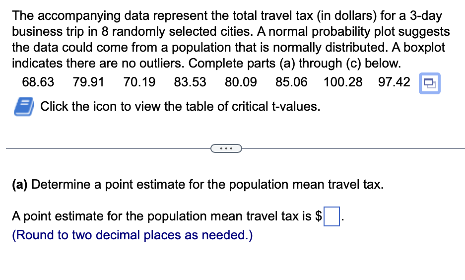 Solved The accompanying data represent the total travel tax | Chegg.com