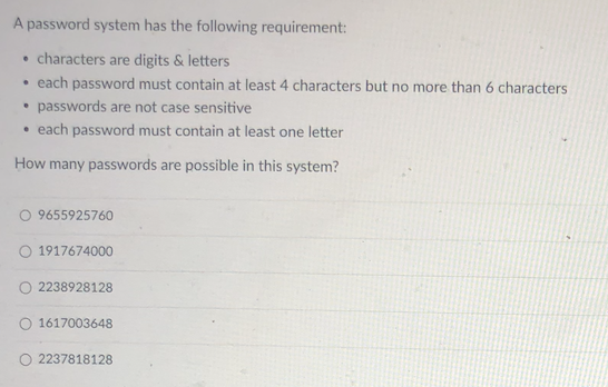 Solved A password system has the following requirement: - | Chegg.com