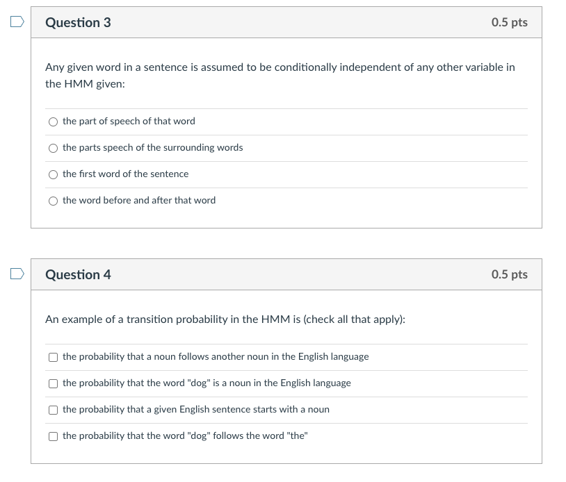 Solved The states of the HMM would be: parts of speech words | Chegg.com