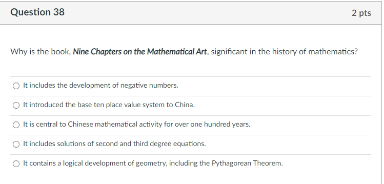 Solved Question 38 2 pts Why is the book, Nine Chapters on | Chegg.com