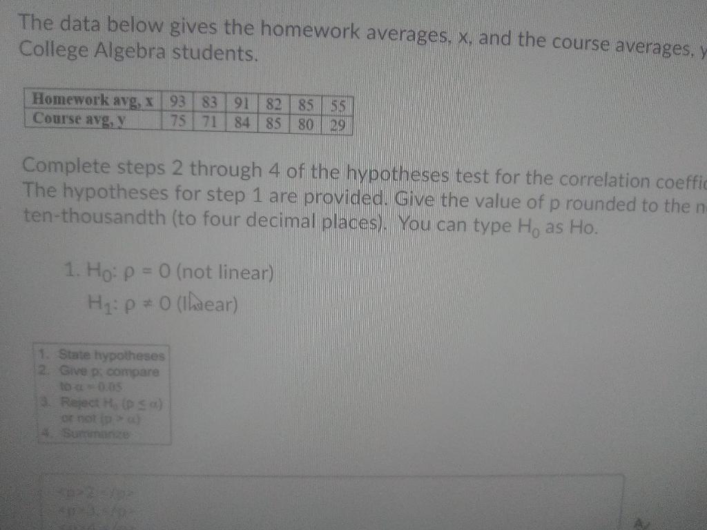 Solved The data below gives the homework averages, X, and | Chegg.com