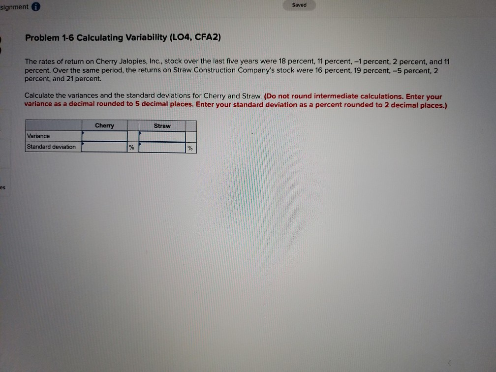 Solved Saved signment i Problem 1-6 Calculating Variability | Chegg.com