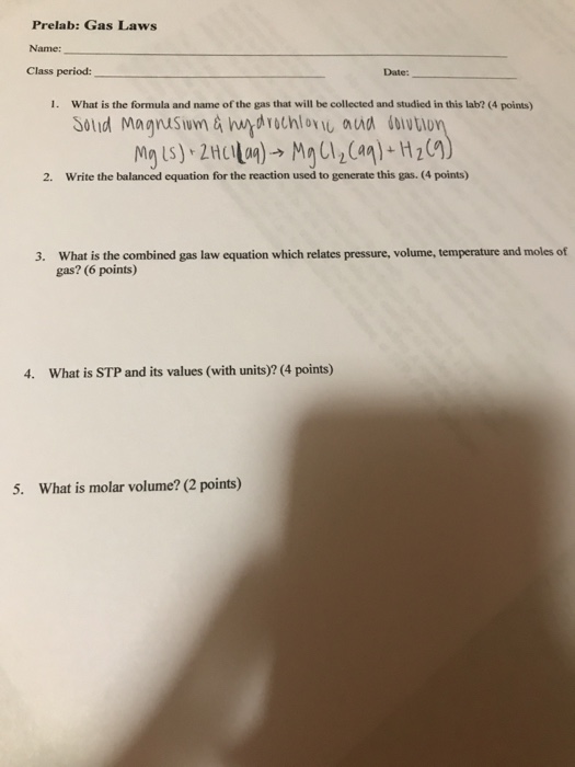 Solved Prelab: Gas Laws Name: Class period: Date: 1. What is | Chegg.com Solved Prelab: Gas Laws Name: Class period: Date: 1. What is | Chegg.com