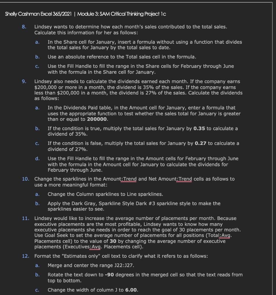 Solved Cashman Excel 365/2021 | Module 3: SAM Critical | Chegg.com
