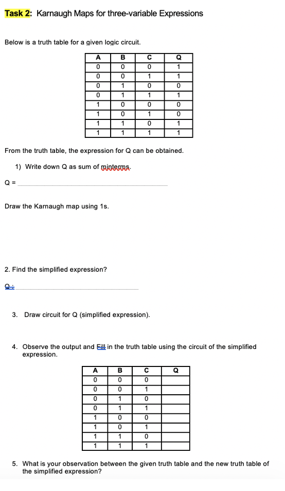 Solved Task1 Consider The Expression Q A′b′ A′b Ab Q1 Draw