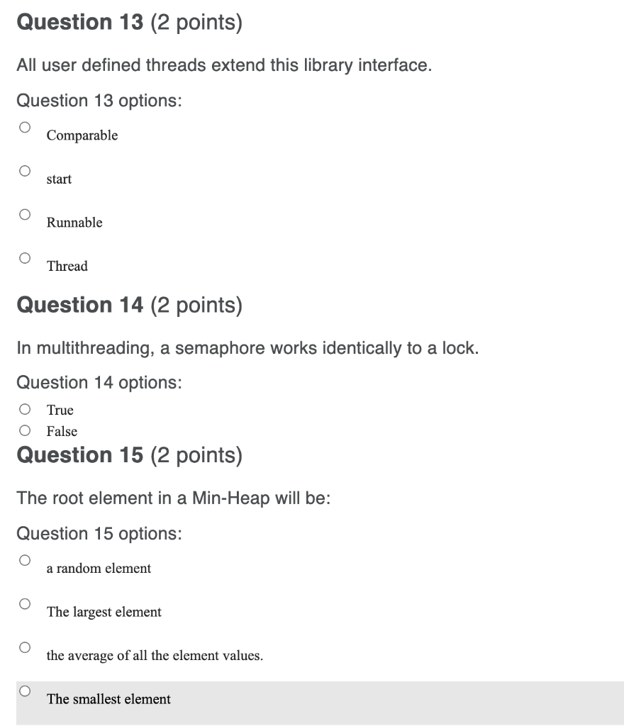 Solved Question 13 (2 points) All user defined threads | Chegg.com