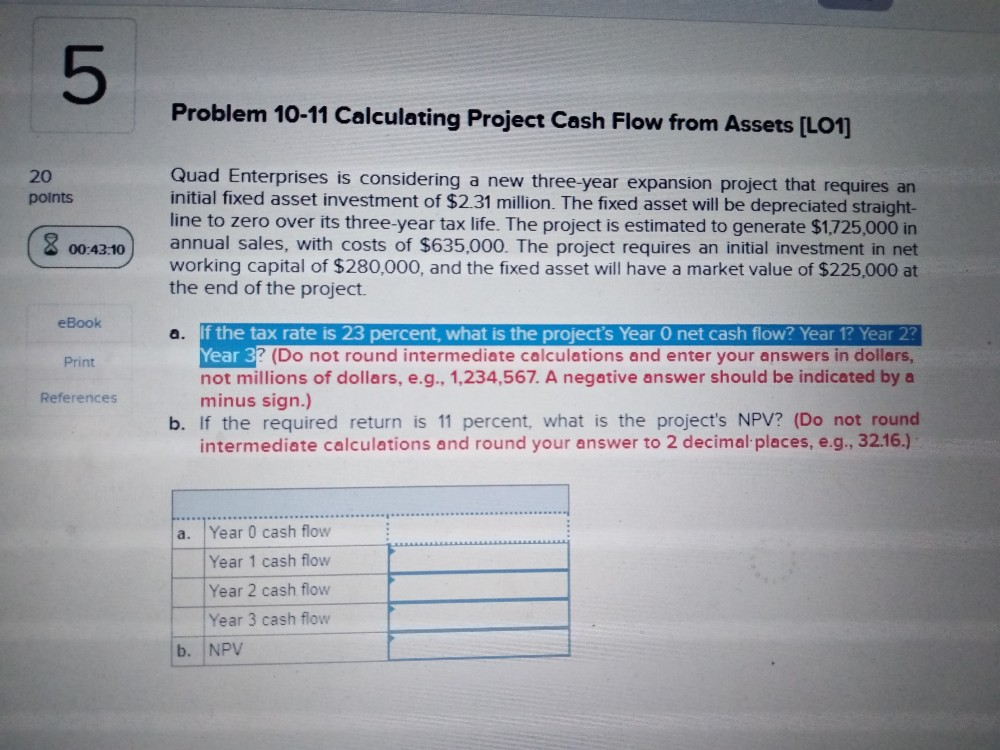 Solved 5 Problem 10-11 Calculating Project Cash Flow from | Chegg.com