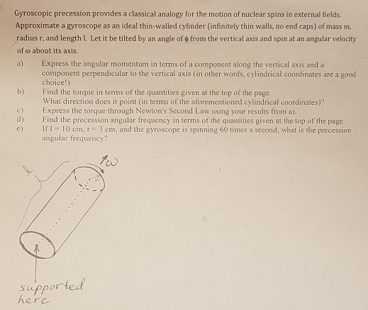 Solved Gyroscopic precession provides a classical analogy | Chegg.com