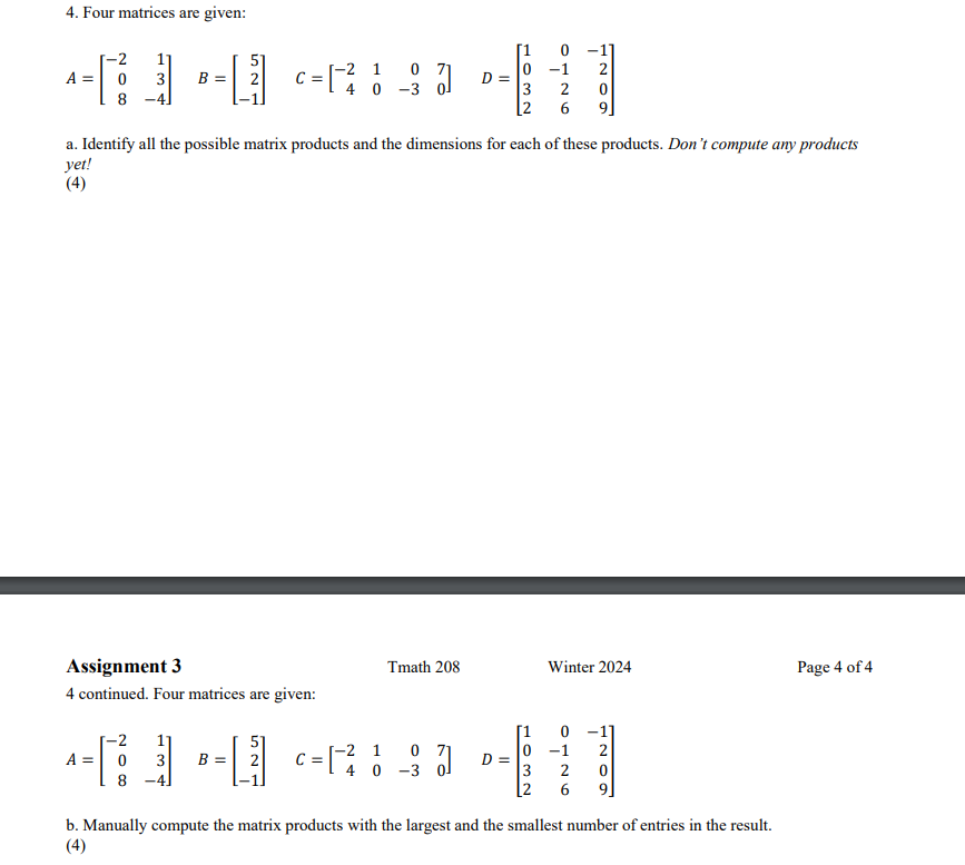 Solved Four matrices are | Chegg.com