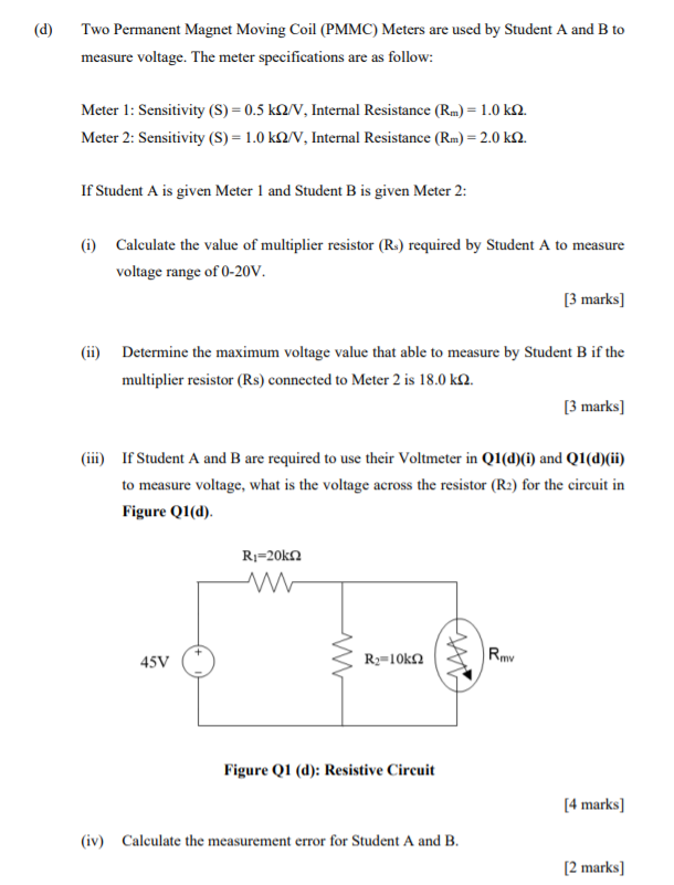 Solved (d) Two Permanent Magnet Moving Coil (PMMC) Meters | Chegg.com