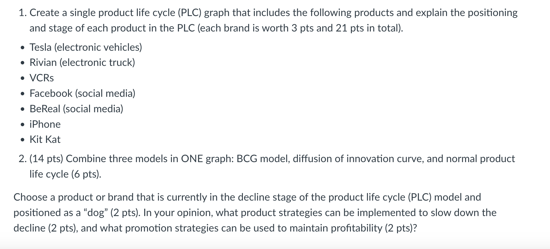 1. Create a single product life cycle (PLC) graph | Chegg.com
