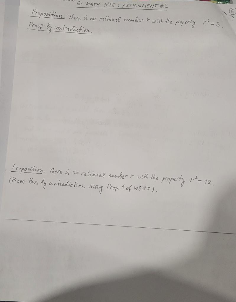Solved GL MATH 1650 : ASSIGNMENT \#2 Proposition. There is | Chegg.com