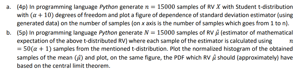 Solved a. (4p) In programming language Python generate n = | Chegg.com