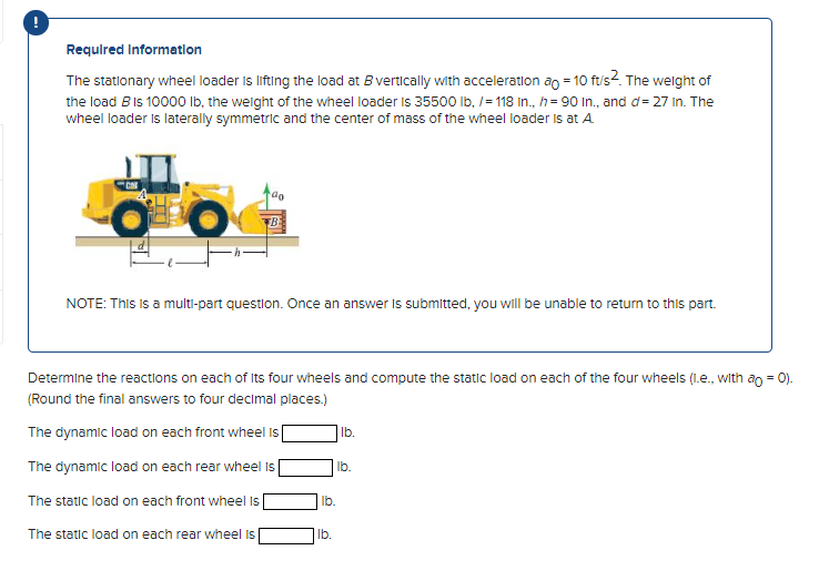 Solved Required Information The stationary wheel loader is | Chegg.com