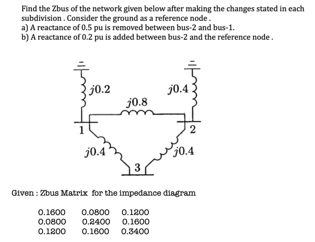 Solved Find the Zbus of the network given below after making | Chegg.com