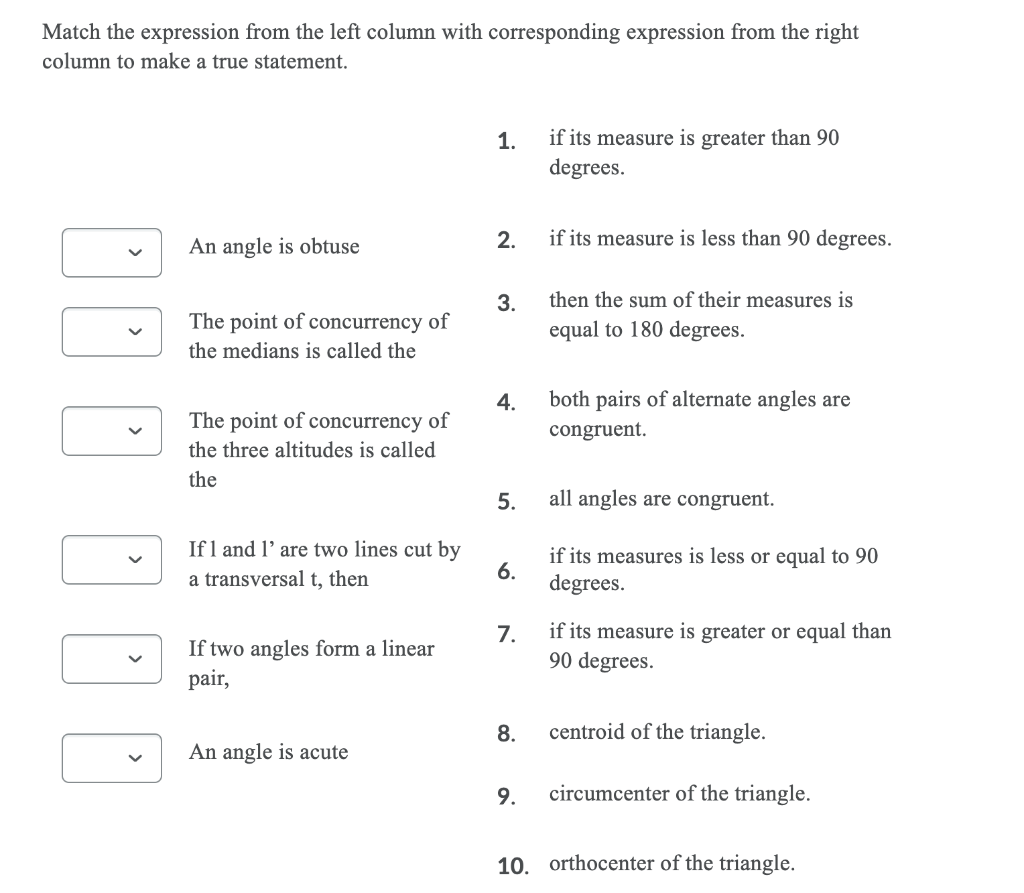 Solved Match the expression from the left column with | Chegg.com