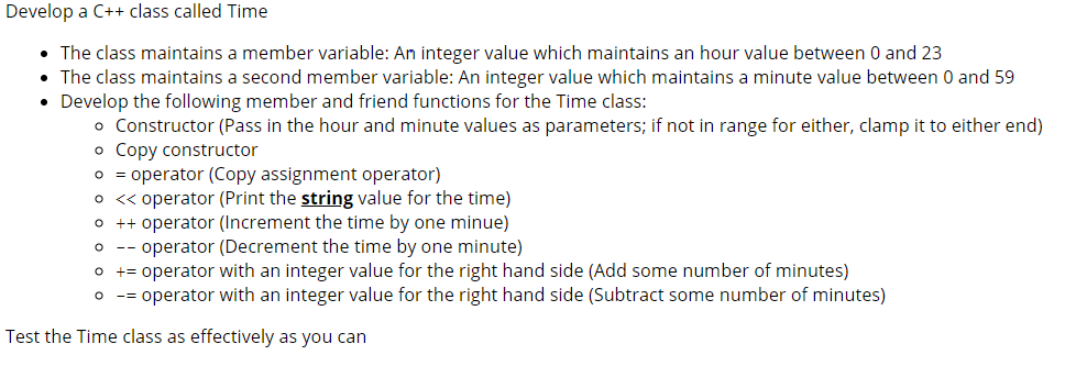 Solved Develop a C++ class called Time • The class maintains | Chegg.com