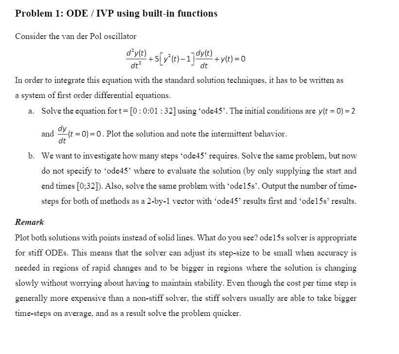 Solved Problem 1: ODE / IVP using built-in functions | Chegg.com