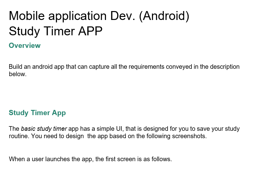 Mobile application Dev. (Android) Study Timer APP | Chegg.com