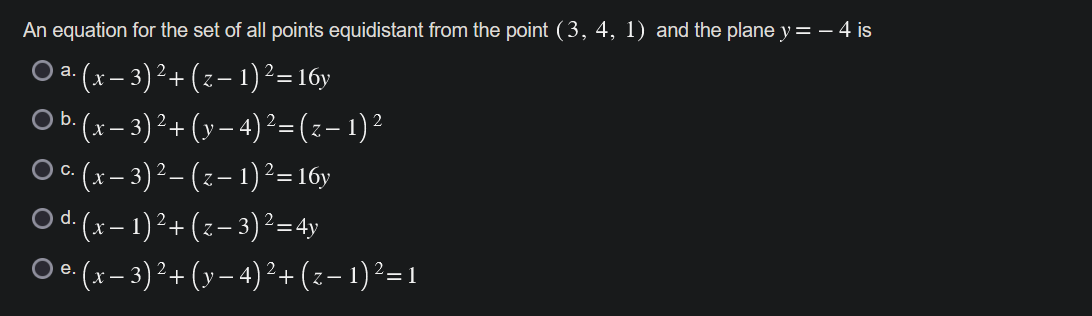 Solved An ﻿equation for the set of ﻿all points equidistant | Chegg.com