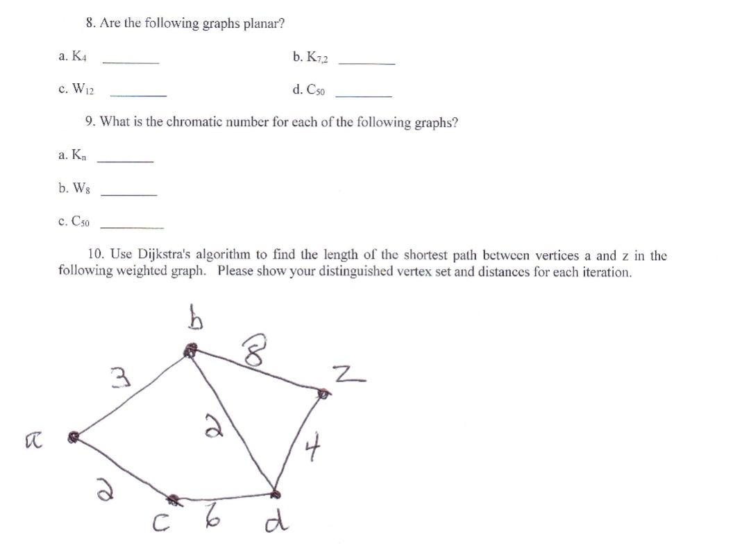 Solved 8. Are the following graphs planar? a. K4 b. K72 c. | Chegg.com