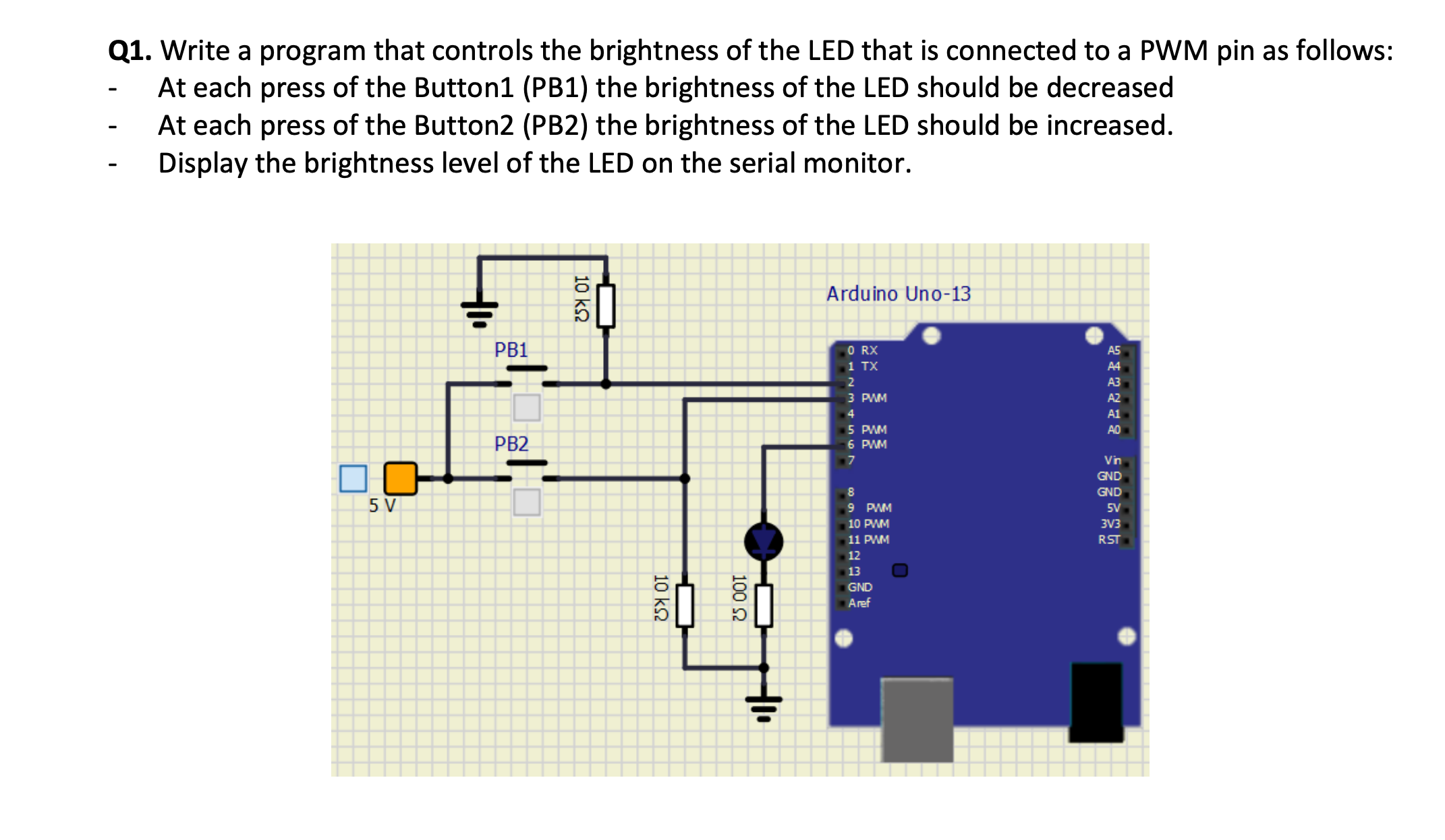 Solved Q1. ﻿Write a program that controls the brightness of | Chegg.com