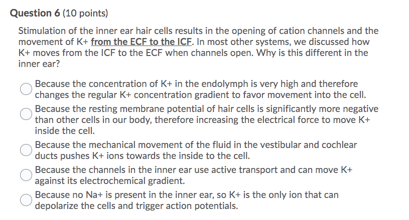 Solved Question 6 (10 points) Stimulation of the inner ear | Chegg.com