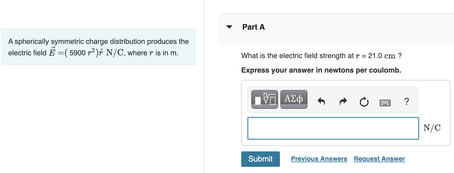 Solved A spherically symmetric charge distribution produces | Chegg.com