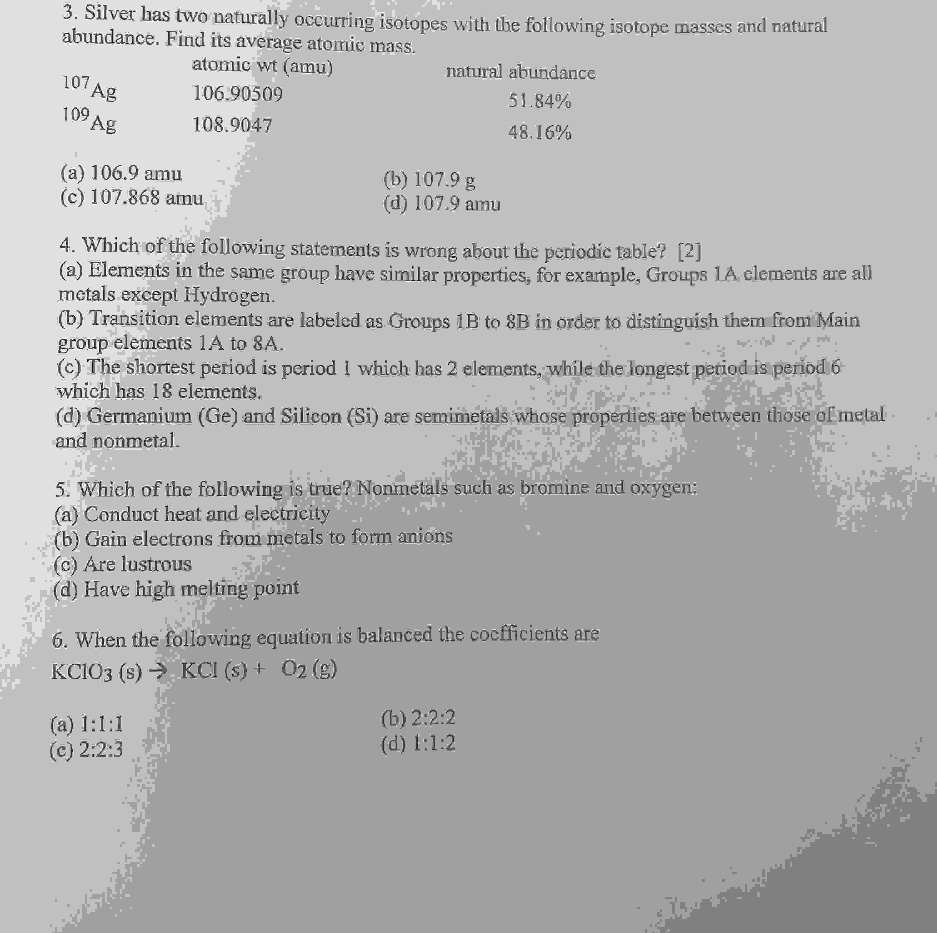 Silver has two naturally occurring isotopes with the | Chegg.com