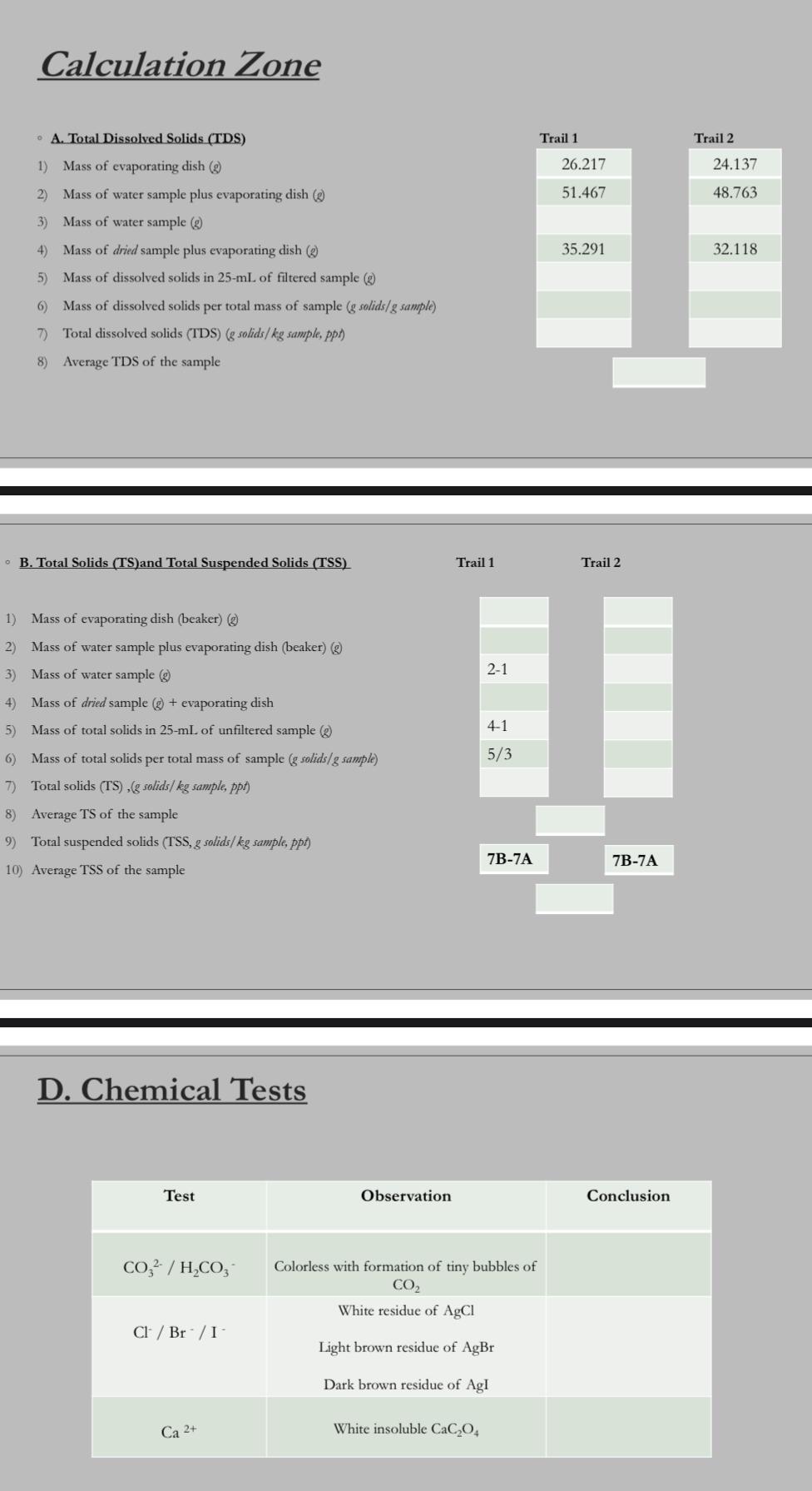 Solved Calculation Zone • A. Total Dissolved Solids (TDS) | Chegg.com
