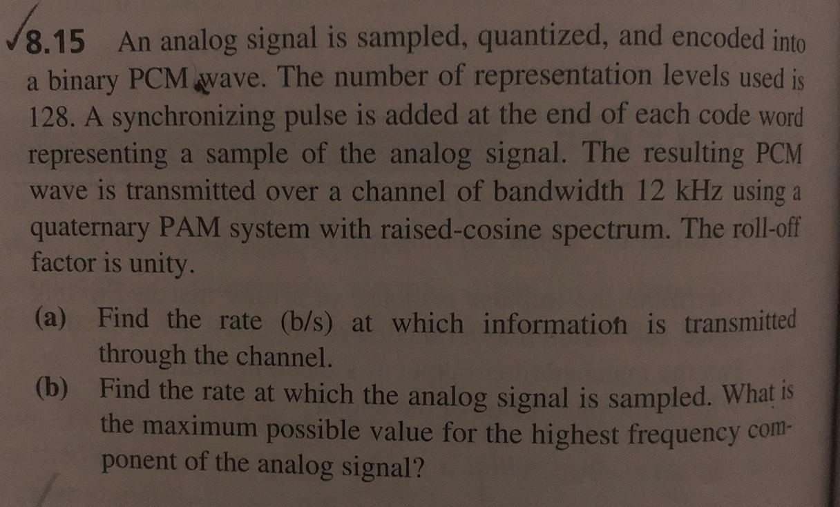Solved 8.15 An analog signal is sampled, quantized, and | Chegg.com