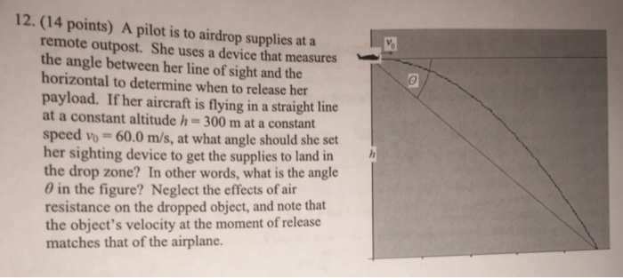 Solved 12, (14 points) A pilot is to airdrop supplies at a | Chegg.com