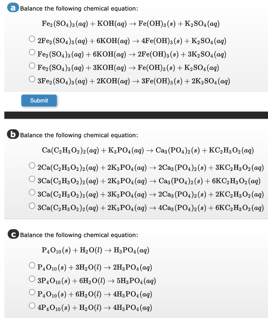 Solved Balance the following chemical equation: | Chegg.com