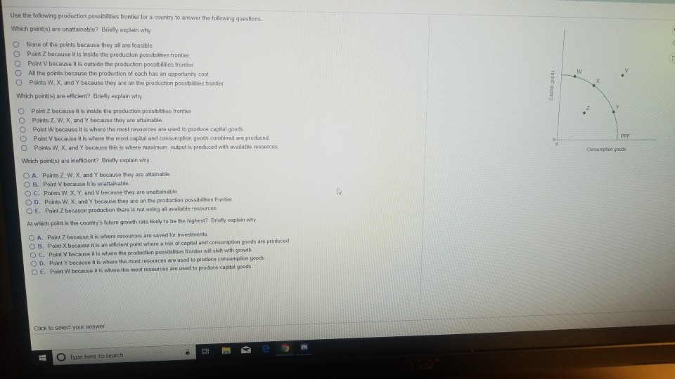 Solved Use the following production possibilities frontier | Chegg.com