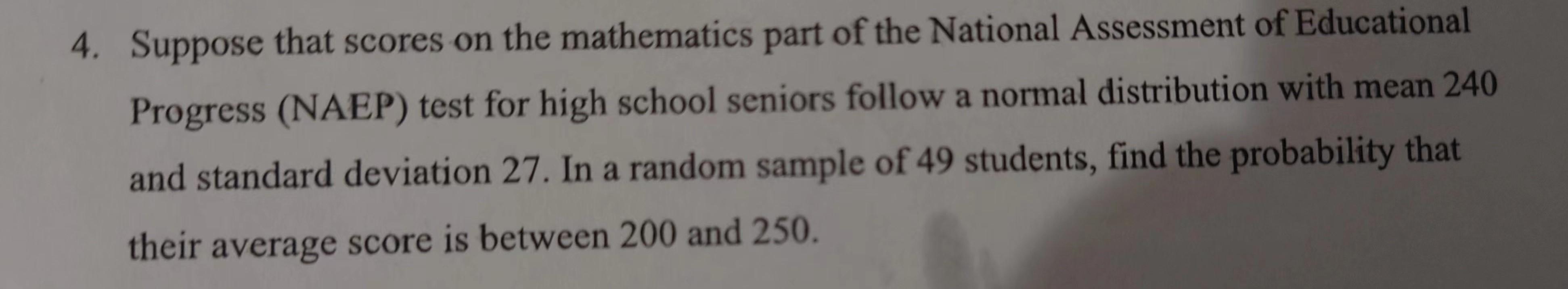 Solved 4. Suppose that scores on the mathematics part of the | Chegg.com