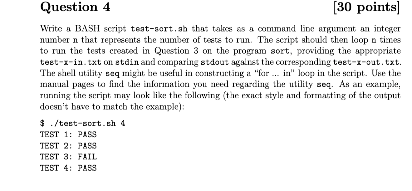 Solved Write a BASH script test-sort.sh that takes as a | Chegg.com