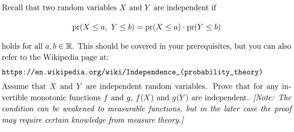Solved Recall that two random variables X and Y are | Chegg.com