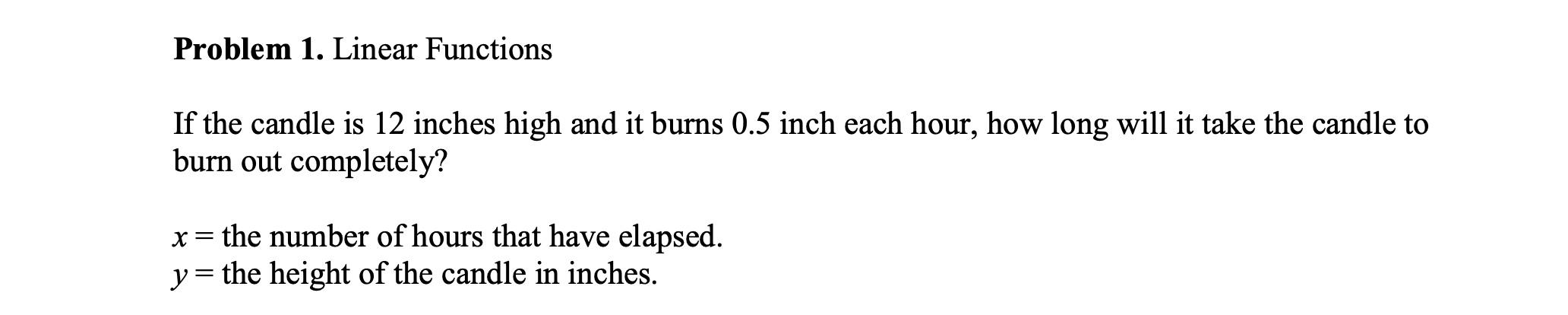 Solved Problem 1. Linear Functions If the candle is 12 | Chegg.com