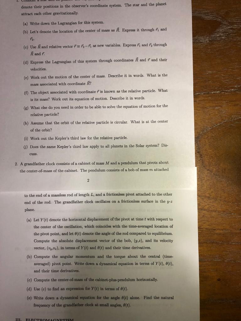 Solved Classical Mechanics: Answer question 2, Grandfather | Chegg.com