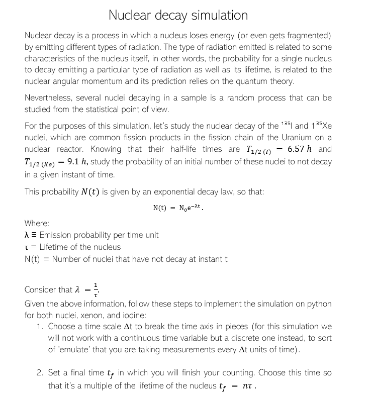 Solved Nuclear decay simulation Nuclear decay is a process | Chegg.com