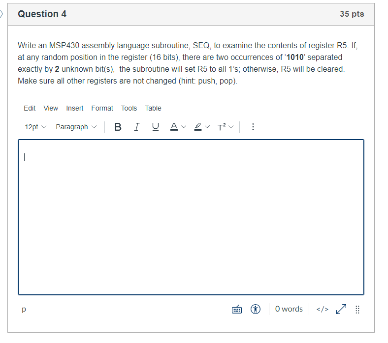 Solved Question 4. 35 pts Write an MSP430 assembly | Chegg.com