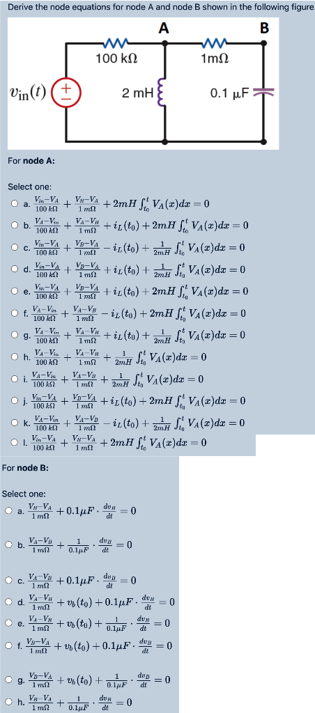 Solved Derive the node equations for node A and node B shown | Chegg.com