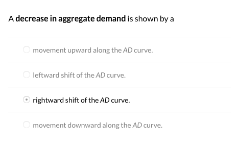Solved A decrease in aggregate demand is shown by a movement | Chegg.com
