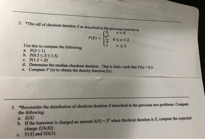 Solved 2. "The cdf of checkout duration X as described in | Chegg.com